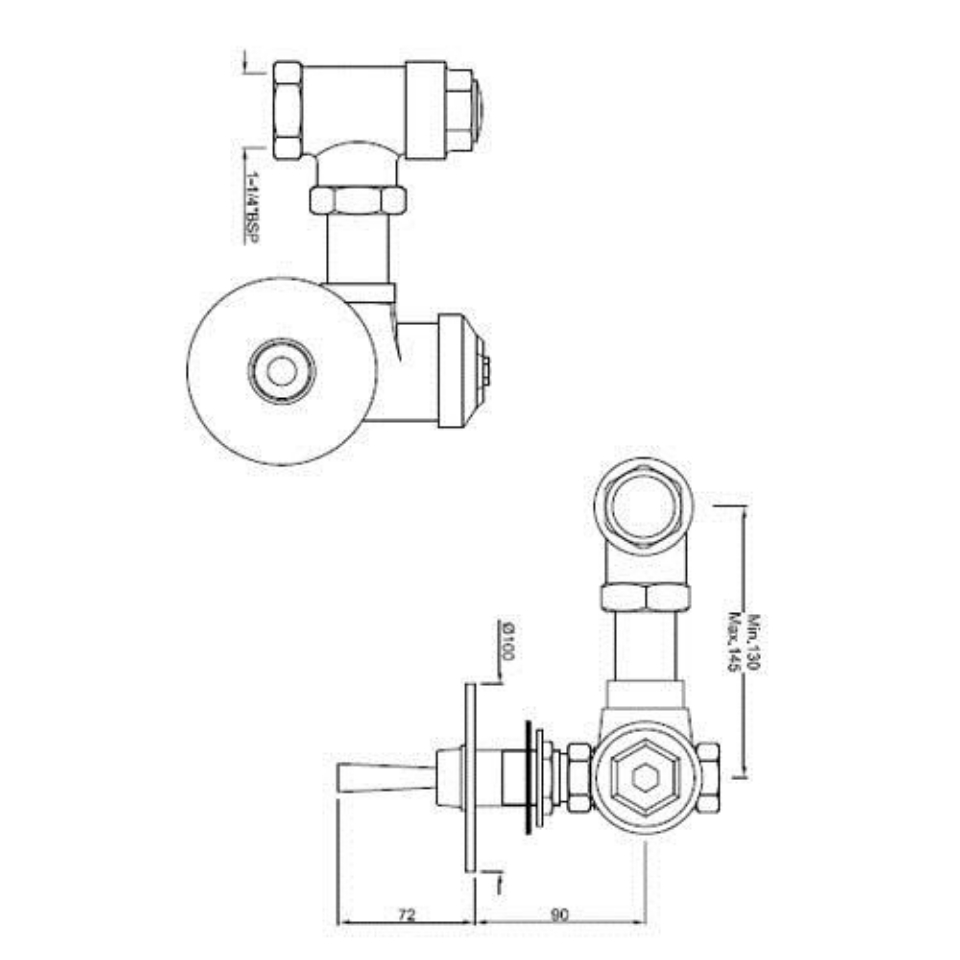 Concealed Flush Valve with 75mm Long Operating lever