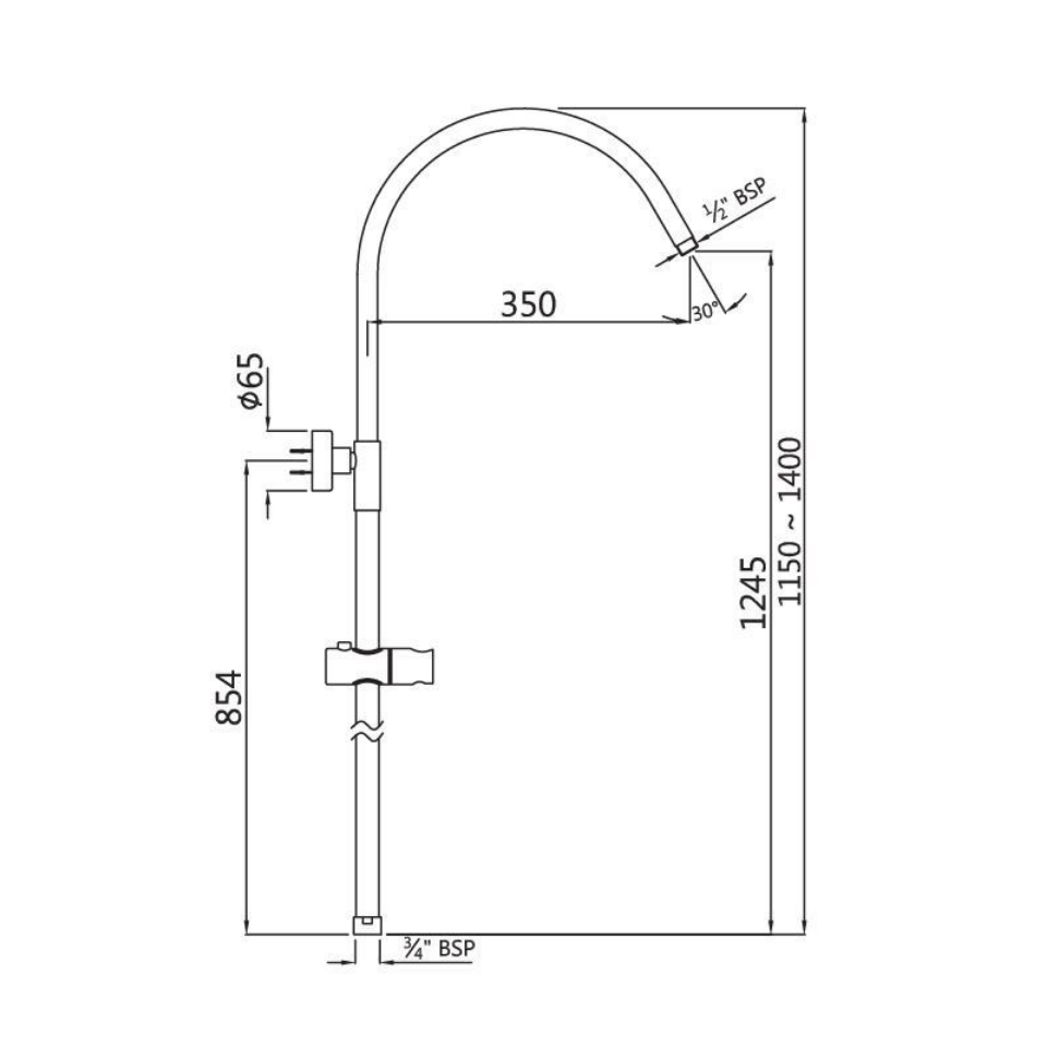 25mm Exposed Shower Pipe for Wall Mixer| 1050X350mm