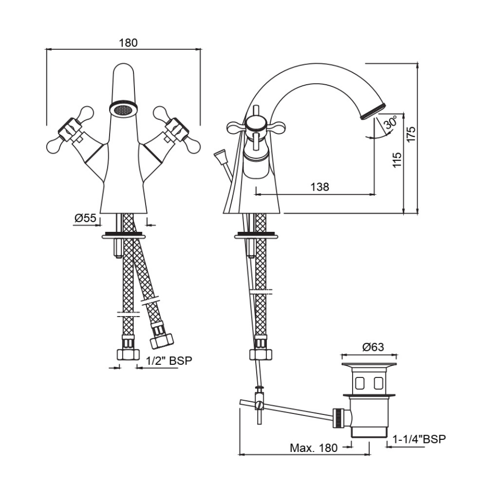 Central Hole Basin Mixer with Popup waste