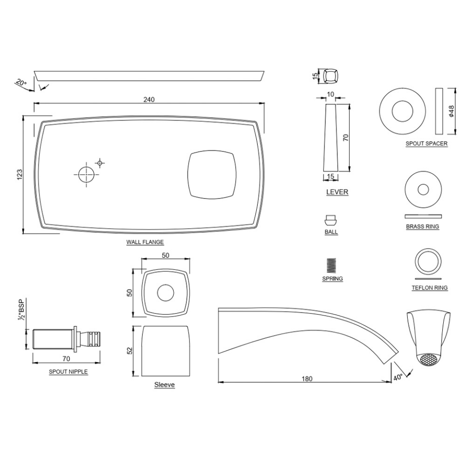ARC Chrome Exposed Part Single Lever Wall Concealed Basin Mixer