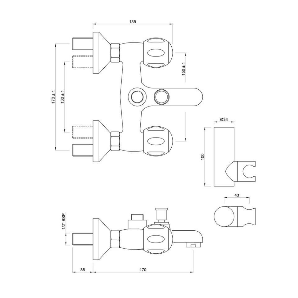 Clarion Wall Mixer with Spout and Hand Shower Provision | Jaquar