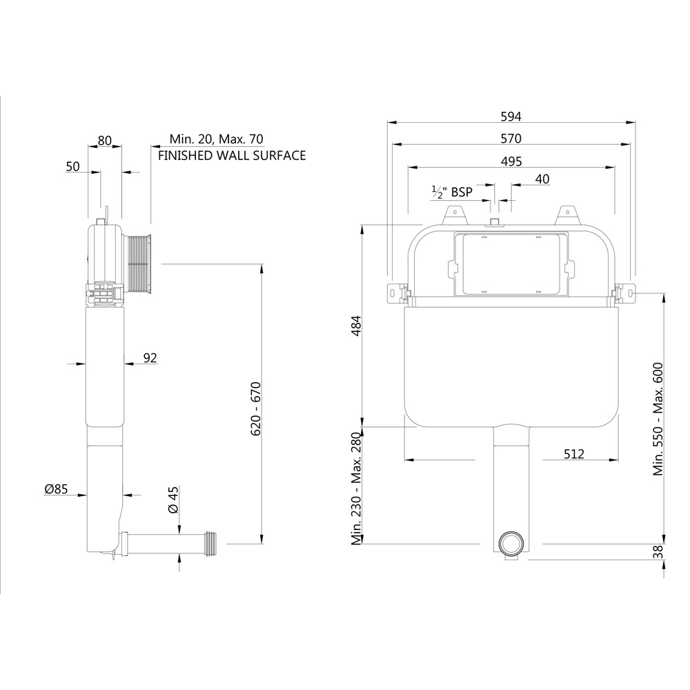 Slim Concealed Cistern Body of Flushing System