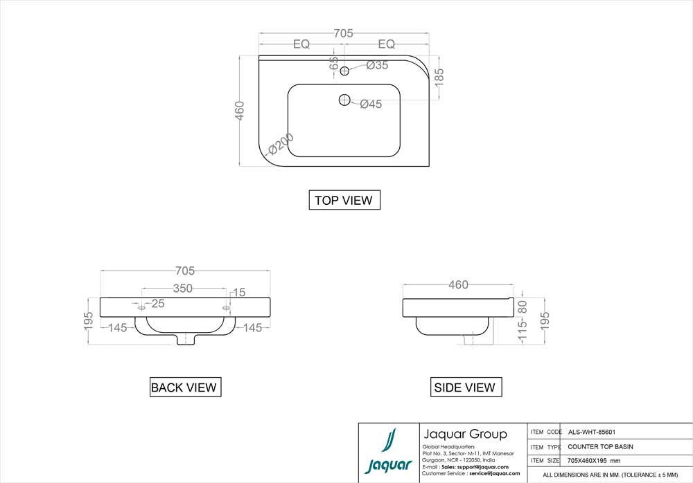Alive Rectangle CounterTop / TableTopWash Basin