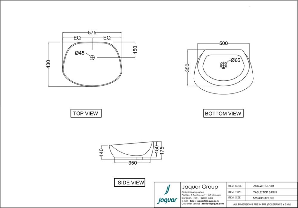 Arc CounterTop \ TableTop Wash Basin | ACS-WHT-87901