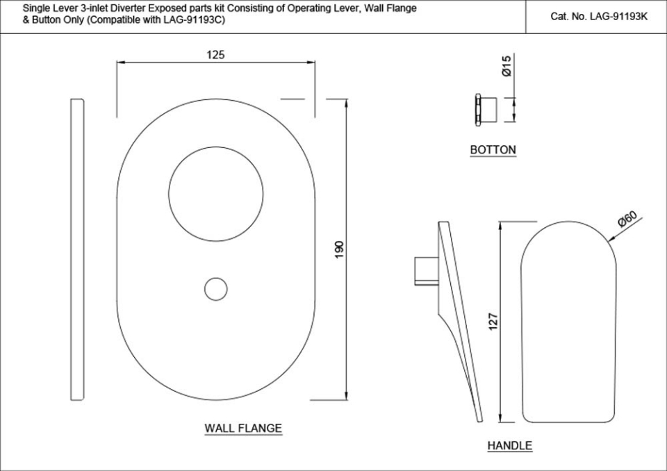 Single Lever 3-inlet Diverter Exposed parts kit