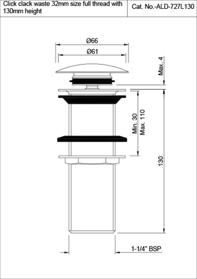 Full Thread 130mm Click Clack Waste Coupling | ALD-729L130