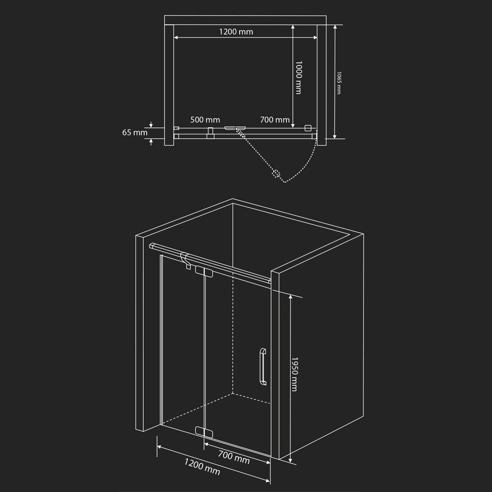 RITZ Wall to Wall 2 Parts Right Hand Shower Enclosure