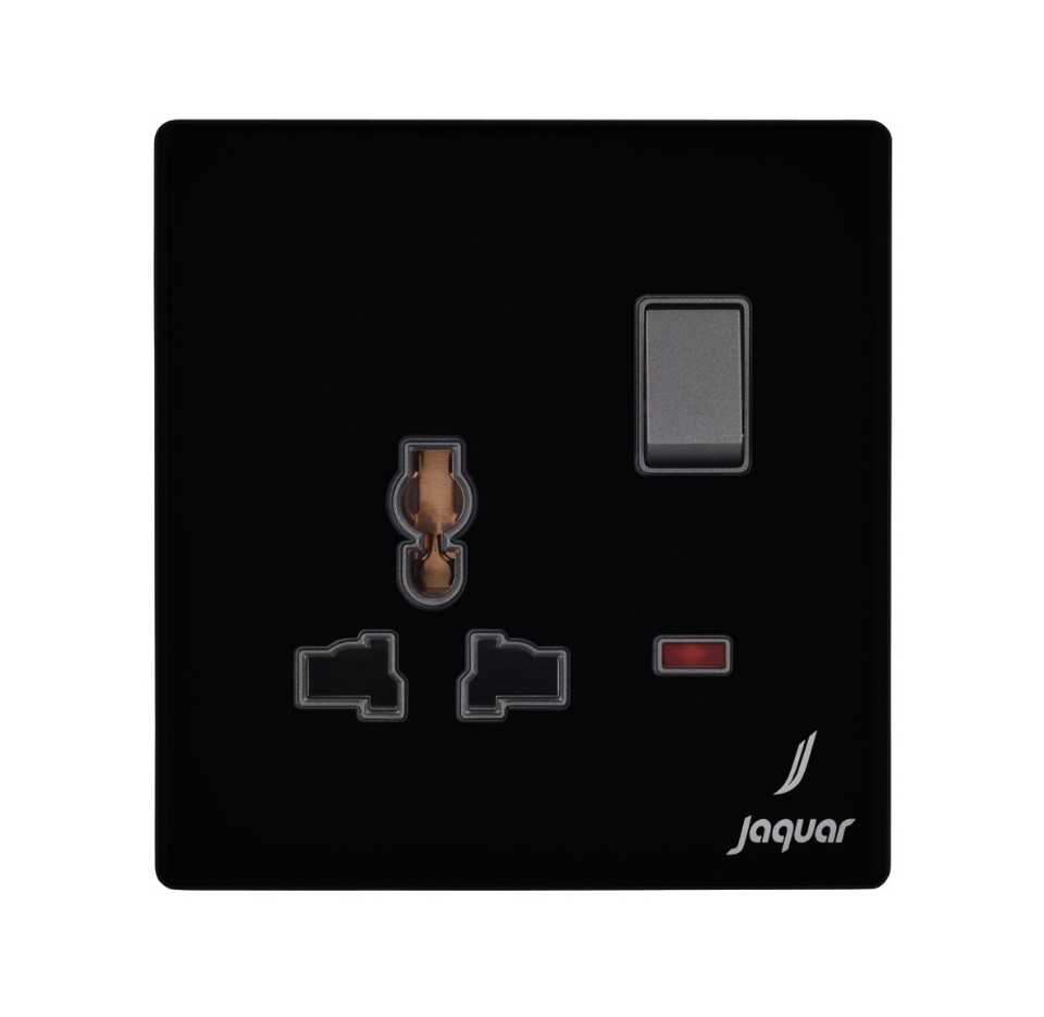 Universal Switched Socket With Indicator - Black