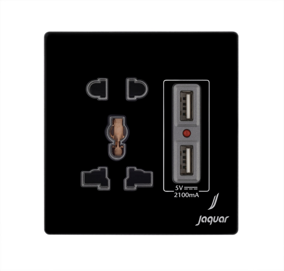 Universal Socket With Indicator With Double Usb 2.1A - Black