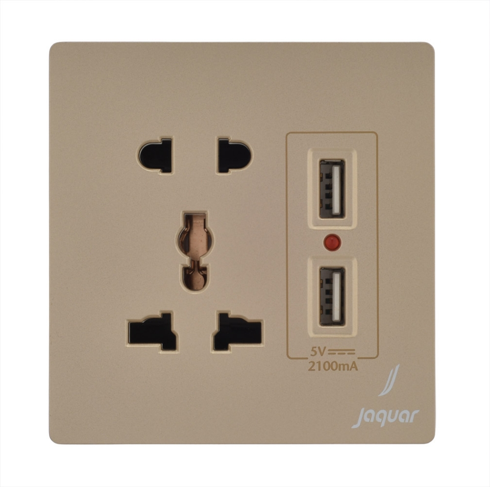 Universal Socket With Indicator With Double Usb 2.1A - Gold