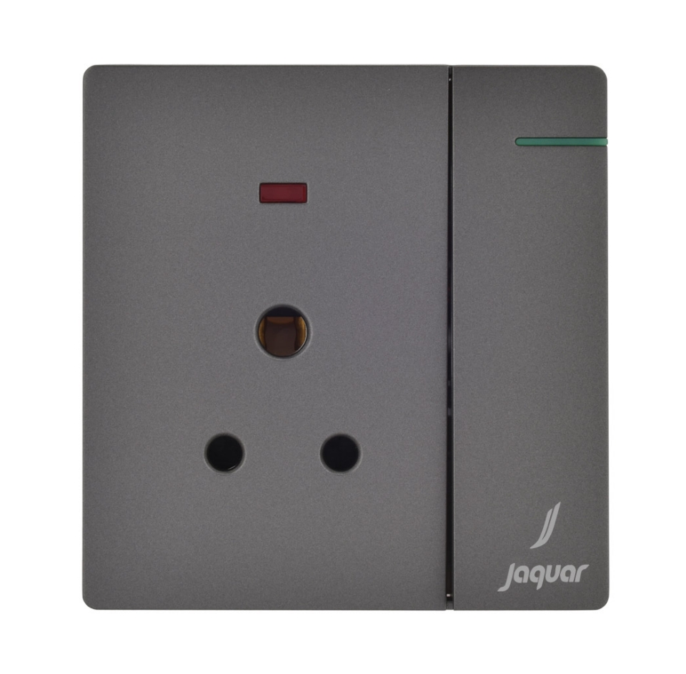 Grey Finish 6Amp Combined Socket-Switch with Indicator